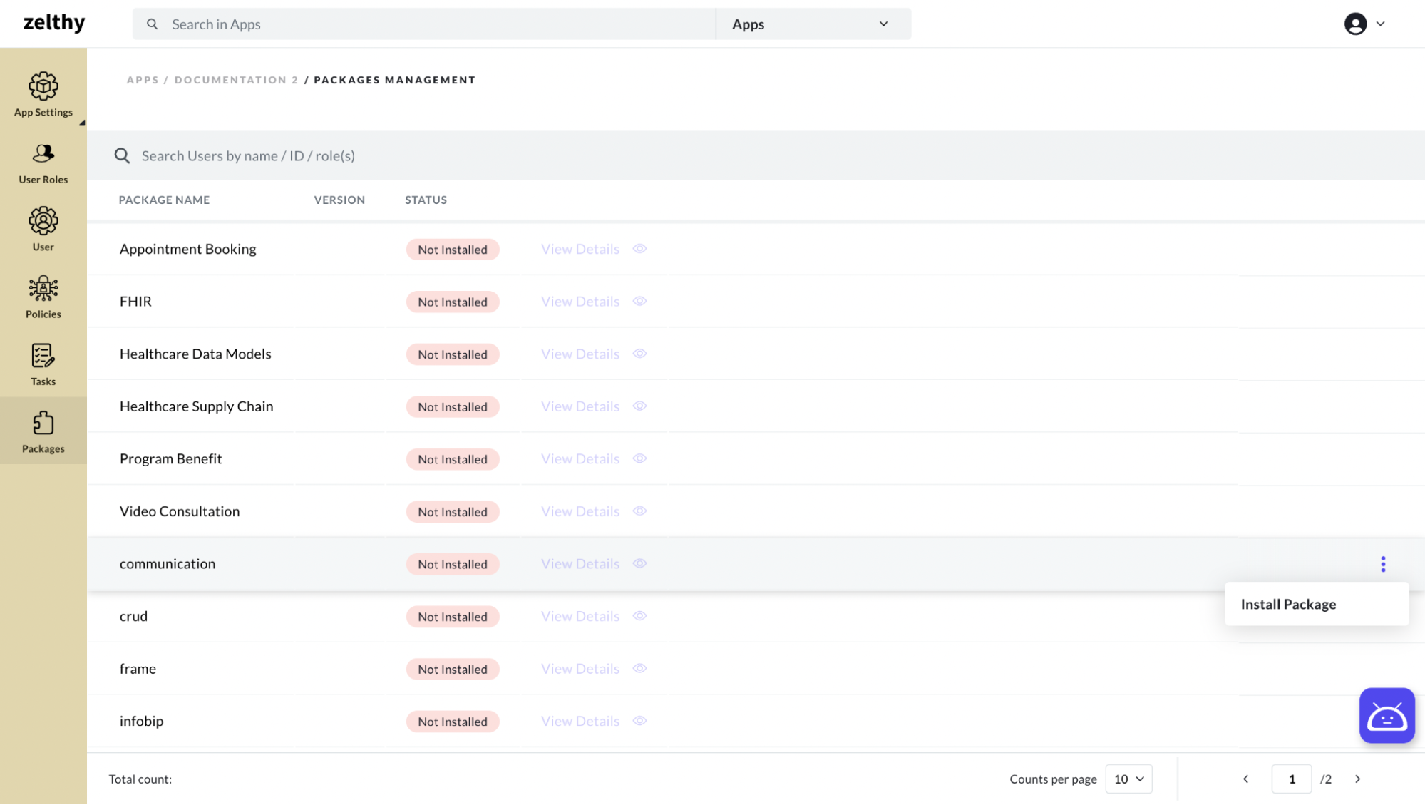Installing Communication package | Zango Docs